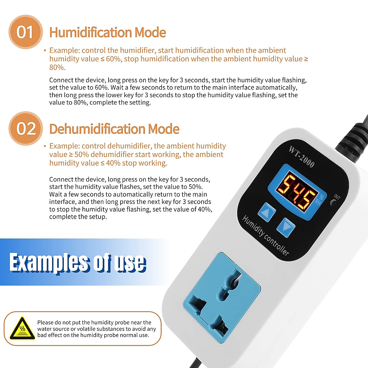 Liccx Digital Humidity Controller,0~99percent RH Ultra-Wide Control Range Hygrostat Humidity Switch for Greenhouse(US Plug)