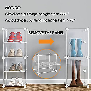 Clear Closet Organizer, 8-Cube Plastic Storage Shelves Cabinet with Handle/Square Metal Grid Shelving/Hammer,Multi-functional Storage Bins for Home, Closet, Bedroom, Office (11.8x23.7x31.5 inch)