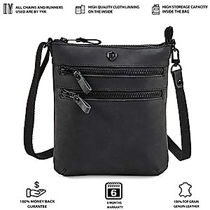 Cochoa Small Triple Zip Real Leather Women's Crossbody- Premium Vintage Crossover Shoulder Sling Bag (8" x 7" x 1.5", Black Crazy Horse)
