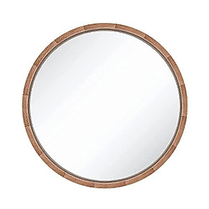 SIERSOE Round Wood Mirror 30 Inch, Large Wall Framed Bathroom Mirror for Vanity Farmhouse Rustic Mirror