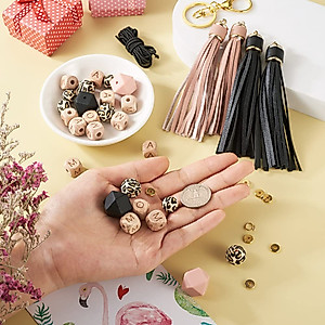 FASHEWELRY 54pcs Mama Silicone Bracelet Keychain Kit 12mm 15mm Leopard Print Silicone Beads Polygonal Silicone Rubber Beads for Mother’s Day Gift Mom Sister Auntie