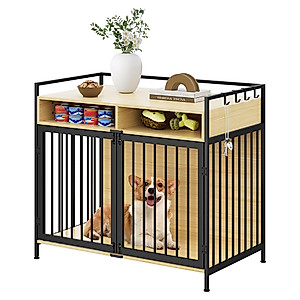 YITAHOME Large Dog Crate, 41" Heavy Duty Dog Kennel with 2 Drawers End Table, Wooden Dog Cage Indoor Dog House Pet Crate Table with Double Doors for Large Medium Small Dogs, Walnut Color