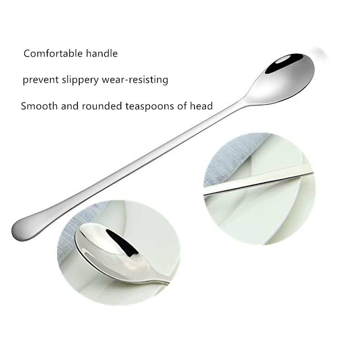 8 Inch Long Handle Spoon Iced Tea Spoons, 4pcs Coffee Spoon, Premium Stainless Steel Cocktail Stirring Spoons for Mixing, Tea, Ice Cream, Milkshake, Cold Drink (Silver)