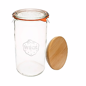 Weck Jar 974 Glass Jars 1.5L with Large Storage Capacity Preserving Jars with Airtight Lids Suitable for Pickling - 1 Jar with Glass Lid & Wooden Lid 54 fl. oz