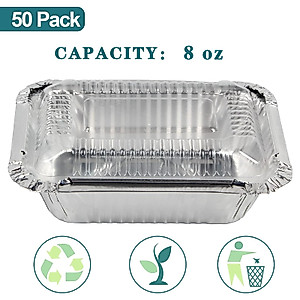 Bestjing 50 Pack Small 8 OZ/230ML Capacity Disposable Takeout Foil Pans with Clear Plastic Lids - Aluminum Foil Food Containers with Strong Seal for Catering Party Meal Prep Freezer BBQ Potluck
