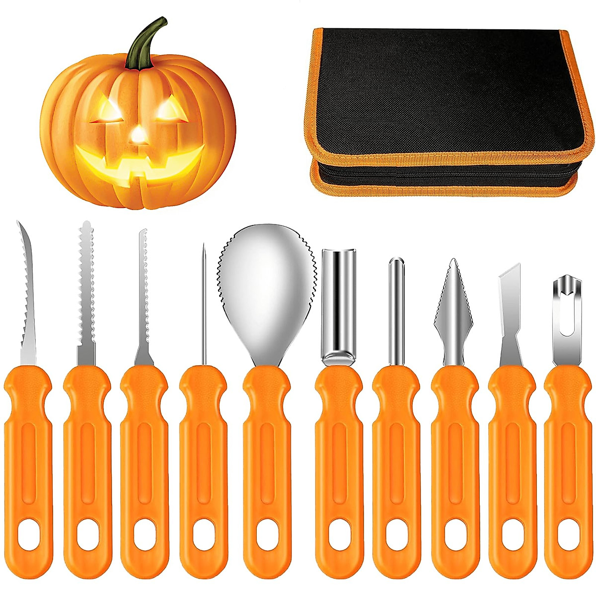 ONEVER Pumpkin Carving Kit Tools Halloween, Professional Heavy Duty Carving Set Pumpkin Carving Knife, Stainless Steel Double-side Sculpting Tool Carving Kit for Halloween Decoration for Halloween