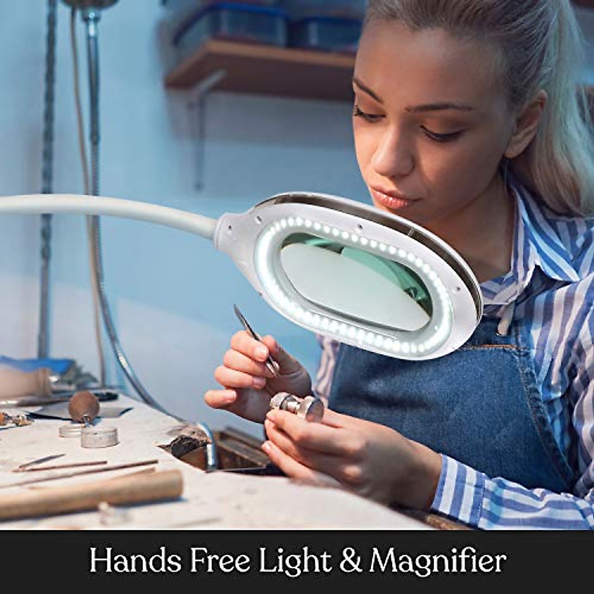 Brightech LightView Pro Magnifying LED Desk Lamp with Light, Hobbies & Reading, Flexibility & Durability Magnifying Floor Lamp, 3 in 1 LED Light Glass Magnifier, Work Light for Pro Uses - White