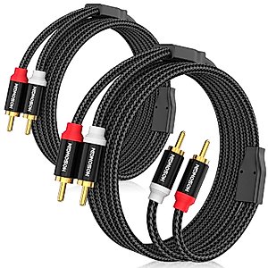 HOSONGIN RCA Cables 20ft 2 Pack[Hi-Fi Sound, Nylon Braided, Shielded], 2-Male to 2-Male RCA Audio Stereo Subwoofer Cable Auxiliary Cord for Home Theater, HDTV, Amplifiers, Hi-Fi Systems, Speakers