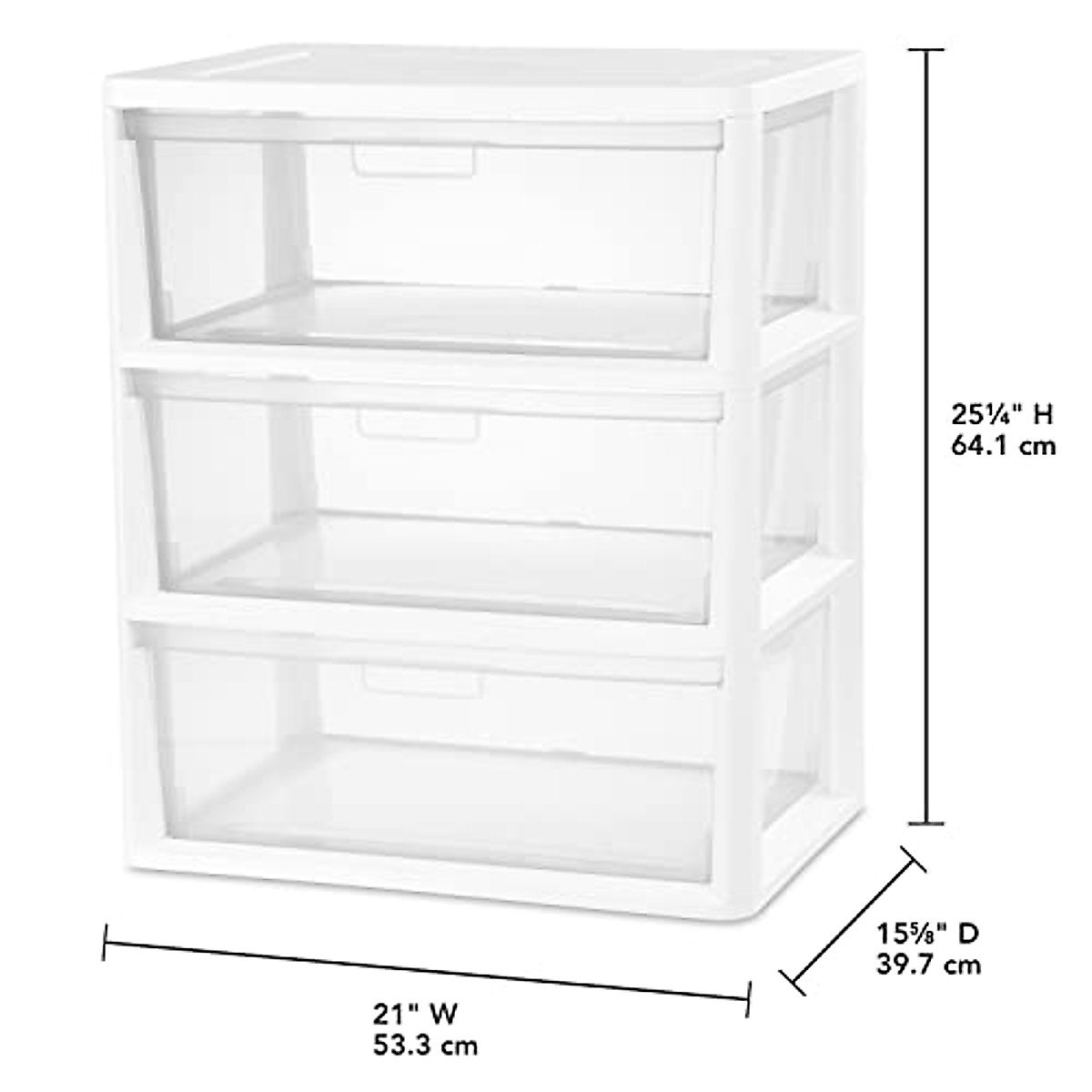 Sterilite 4538001K Wide 3 Drawer Tower- White KD, 1 -Pack