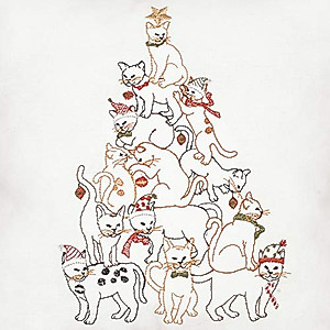 C&F Home Cat Christmas Tree Embroidered Saying Decor Decoration Accent Pillow 10 x 10 Brown