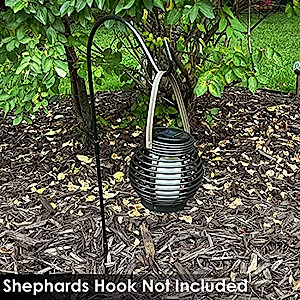 Sunnydaze Lerena Black Outdoor LED Hanging Solar-Powered Lantern with Candle - Plastic - 6-Inches Tall - Light Up Your Yard, Deck, Patio, Porch, or Garden