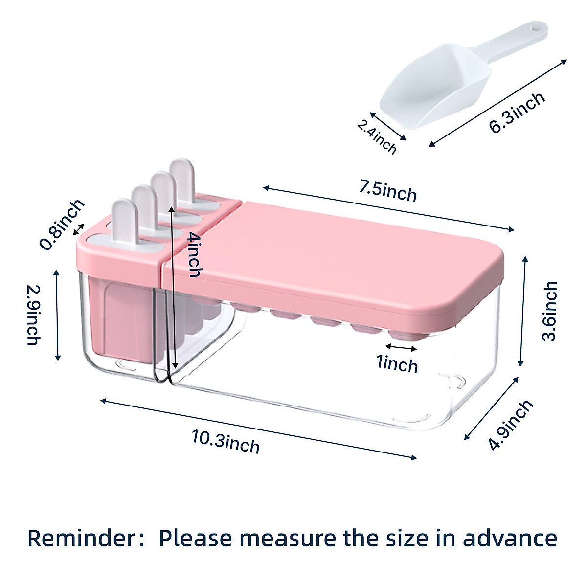 Ice Cube Tray with Lid and Bin, 24pcs Ice Cube Molds and 4pcs Popsicles Molds with 4 Reusable Popsicle Sticks, 1 Ice Scoop, Ice Cube Trays for Freezer, Whiskey, Cocktails (Pink), Masjenbu