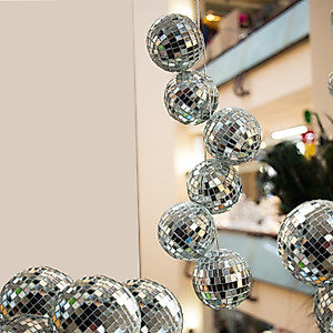 The Dreidel Company Mirror Disco Ball 2" Inch Silver Hanging Ball with Attached String for Hanging, Reflects Light, Party Favor (Pack of 24)