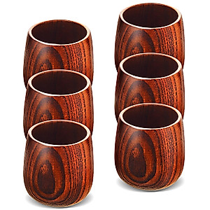 Suclain 6 Pieces 6 oz Wooden Tea Cups Wooden Coffee Cups Wood Teacups Coffee Mug for Drinking Espresso Tea Beer Wine Water Restaurant Cafe Home Serving Entertain, Cannot Use Dishwasher