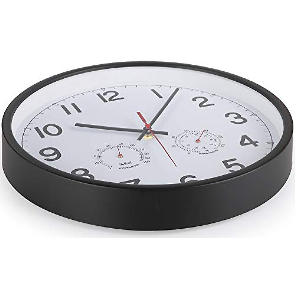 Nicunom 12-Inch Wall Clock with Temperature and Humidity, Battery Operated Indoor Clock, Silent Non Ticking/Battery Operated, Decorative Clock for Home Living Room Kitchen Office