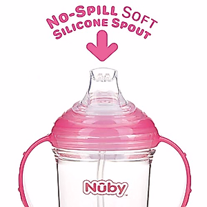 Nuby 360 Grip N' Sip 8oz Tritan Cup, Weighted Straw with Hygienic Cover, Pink