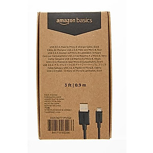 Amazon Basics USB-A to Micro USB Fast Charging Cable, 480Mbps Transfer Speed with Gold-Plated Plugs, USB 2.0, 3 Foot, Black