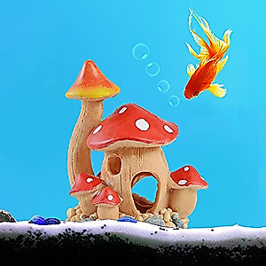 Mairuker Aquarium Mushroom House,Fish Tank Cave Ornament Pleco Caves for Fish Tank Hideaway Decor and Fairy Garden Decorations