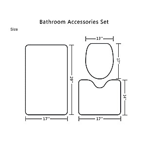 Funny Highland Cow Bathroom Rugs Sets with U-Shaped Mat, Toilet Lid Cover, Non-Slip Bathroom Rugs Carpet, Farmhouse Western Cattle Bull on Grey Marble Water Absorbent Bath Rugs, 3 Pcs