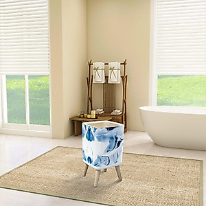 Trash Can with Lid Creative Light Dyed Art Splatters Navy Acrylic Paint Flow Modern Blue Garbage Can Rectangular Waste Bin Press Cover Dog Proof Wastebasket for Kitchen Bathroom Living Room Nursery