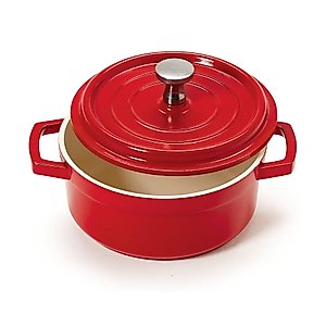 G.E.T. CA-002-RW/CC Heiss® Energy-Efficient Cast Aluminum Mini Dutch Oven with Lid, 8 Ounce, Red/White