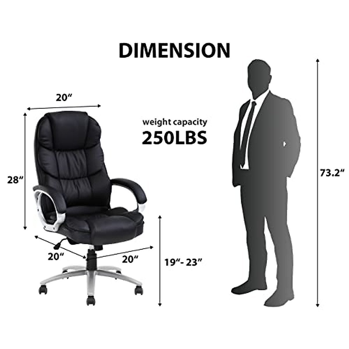 Big and Tall Office Chair High Back Executive Office Chair Comfortable Thickening Padded Cushion Leather Chair All Day Comfort Wide Seat Ergonomic Computer Desk Chair with Armrest