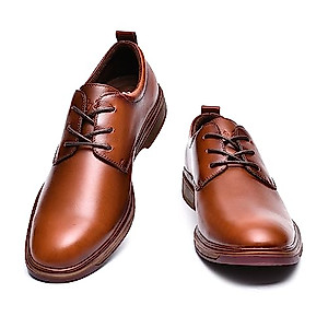 Men's Oxford Dress Shoes Fashion Derbys Formal Business Work Shoe for Men Genuine Leather Upper Lace Up Durable Rubber Sole Brown 11