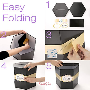 ROSEGLD Card Box, Card Receiving Box with Ribbon 14x12x12 Inches, Elegant Card Box Holder for Wedding, Graduation, Birthday, Baby Shower, Engagement (Black)