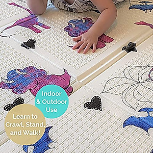 JumpOff Jo - Large Waterproof Foam Padded Play Mat for Infants, Babies, Toddlers, Play & Tummy Time, Foldable Activity Mat, 70 in. x 59 in. - Tiny Dinos, Pack of 1
