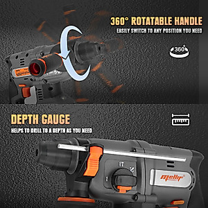 Mellif Brushless Rotary Hammer Drill Compatible with Dewalt 20v Max Battery, 1 1/8 in SDS Plus 1,400RPM, Heavy Duty Safety Clutch, 4 Modes for Concrete, Masonry, Wood, Metal (Tool Only)