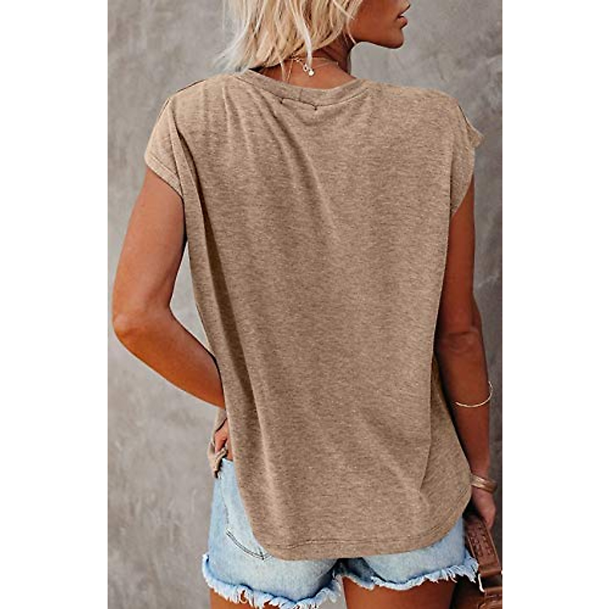 MIROL Women's Short Sleeve Tunic Tops 2023 Basic Loose T Shirts Solid Color Batwing Cap Sleeve Casual Tee Khaki