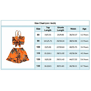 RSRZRCJ Kids Toddler Baby Girl Summer Outfits Strap Bow Cropped Tank Top Ruffle Palm Leaf Shorts Pants 2PCS Clothes Set (Orange+Leaf, 2-3T)