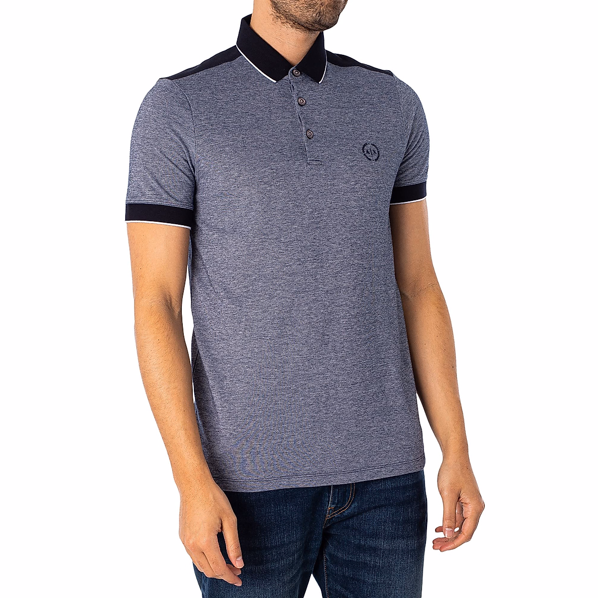 A|X Armani Exchange Men's Polo Shirt with Stripes, Navy, L
