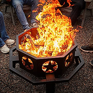 PaPaJet 35 Inch Outdoor Fire Pits, Octagonal Wood Burning Fire Pit, Heavy Duty Bonfire Pit for Patio Backyard Garden Camping Beach