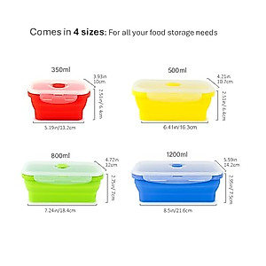 4-Pack Collapsible Food Storage Containers with Lids (Mixed Sizes): Perfect for meal prep, microwave, freezer, and dishwasher safe. Plus, BPA-free and feature snap-top lids for easy sealing.