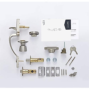 Amazon Basics Handleset with Tulip Knob - Single Cylinder - Satin Nickel