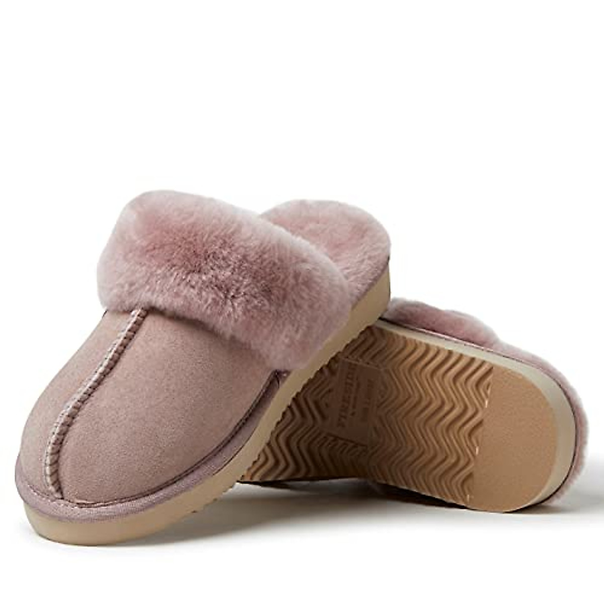 Dearfoams Womens Fireside Sydney Shearling Fur Indoor/Outdoor Scuff With Wide Widths Slipper, Dusty Pink, 9 US