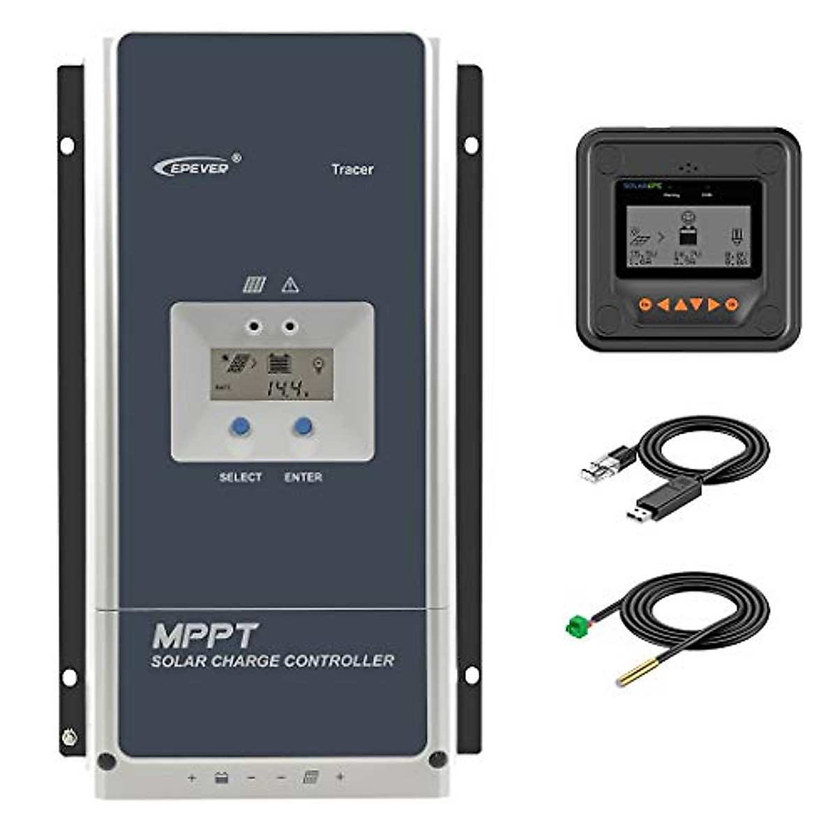 EPEVER 100 Amp MPPT Solar Charge Controller 200V PV Input Negative Ground Work with 12/24/36/48V Battery System Tracer 10420AN Series W/ MT50 Remote Meter
