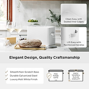 Extra Large Bread Box White - Modern Farmhouse Bread Box with Cutting Board Lid, Metal Bread Boxes for Kitchen Counter, Big Bread Box Holds 2+ Loaves, Air Vents to Keep Bread Fresh, Bread Holder