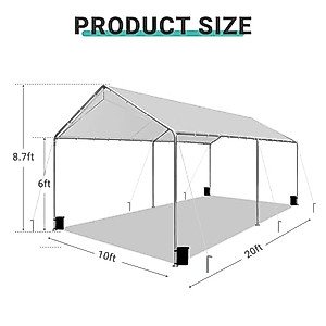 Heavy Duty 10 X 20 Ft Easy to Assemble Metal Car Canopy Shelter with Reinforced Steel Cables, Outdoor Portable Garage for Car, Boat Tent, Light Grey