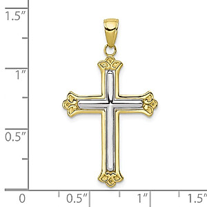Solid 10k Yellow Gold Two Toned Cross in Budded Yellow Cross Frame Pendant Charm