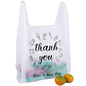 Foraineam 500 Ct Plastic Bags Thank You Reusable Grocery Bag - 13 x 7 x 21 inch, 15 mic, 0.6 mil T-shirts Carryout Shopping Bags