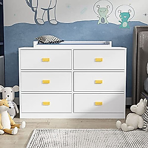 DiDuGo Nursery Dresser Changing Table Dresser with 6 Drawers, Gold Metal Handles, for Nursery Room White (45.1" W x 18.9" D x 32.9" H)