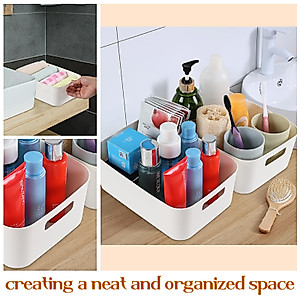 Hespama 6 Pack Small Plastic Storage Bins, White Organizer Basket Bins