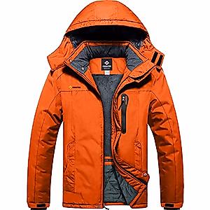 GEMYSE Men's Mountain Waterproof Ski Snow Jacket Winter Windproof Rain Jacket (Orange,X-Large)