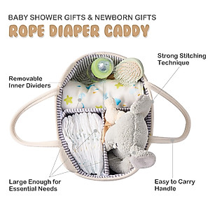 InfiBay Baby Diaper Caddy Organizer, Baby Nursery Storage with Removable Dividers and Sturdy Handles, Cute Bear Basket, Cotton Rope Baby Basket, Portable Diaper Storage Basket