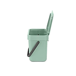 Brabantia Sort & Go Food Trash Can (0.8 Gal/Jade Green) Small Countertop Kitchen Compost Caddy with Handle & Removable Lid, Easy Clean