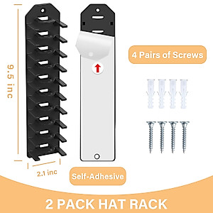 PHAIN 2 Pack Hat Organizer for Baseball Caps,Hat Rack for Wall, Compact Hat Storage Display Holder,Hold Up to 20 Hats,Hat Hanger Strong Adhesive/Wall Drilled for Door,Bedroom,Closet