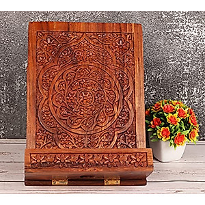 TrendBell Father's Day Gifts Wooden Cookbook Stand Wood Cookbook Holder, Adjustable Recipe Ipad Tablet Book Holder Stand for Kitchen Desk Reading Foldable Cooking Bookstands for Recipe, Magazine