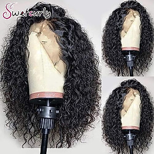 Swetcurly 13x4 Lace Front Wigs Glueless Wave Synthetic Wigs Heat Resistant Short Bob Wigs Natural Hairline with Baby Hair For Black Women (14 Inch)